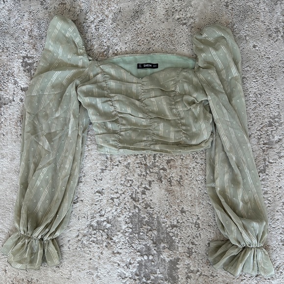 SHEIN | Tops | Shein Puff Sleeve Light Green Top | Poshmark